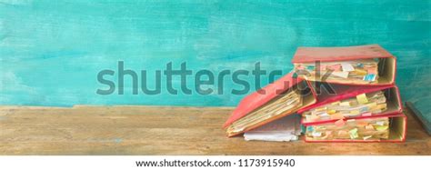 Messy Dusty File Folders Documents Red Stock Photo 1173915940