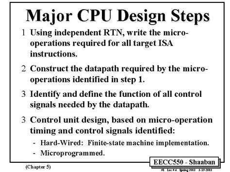 major cpu design steps 1 using independent rtn