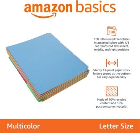 File Folders Letter Size 100 Pack Assorted Colors 100 Count Ralphs
