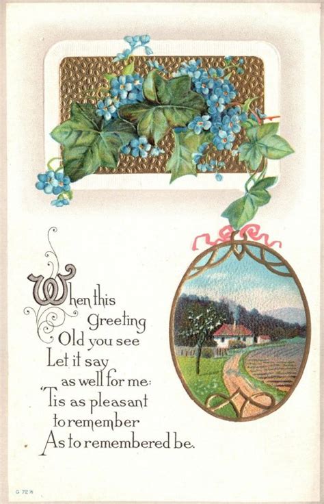 Vintage Postcard Remembrance Greetings Wishes Forget Me Nots Landscape