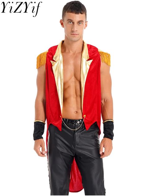 Mens Circus Ringmaster Costume Lion Tamer Showman Cosplay Jacket