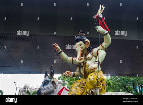 A Beautiful Idol Of Lord Ganpati Being Displayed In A Procession Called