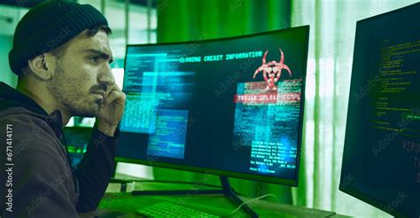 Computer Screen Programming Or Identity Theft With Hacker Man For