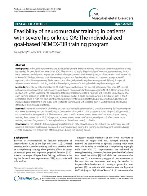 Pdf Feasibility Of Neuromuscular Training In Patients With Severe Hip Or Knee Oa The