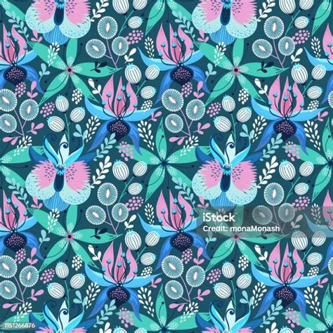 흰색에 꽃 완벽 한 패턴입니다 벡터 일러스트입니다 꽃과 나뭇잎 추상적인 배경입니다 푸른 색으로 자연 스러운 밝은 디자인 가을에 대한 스톡 벡터 아트 및 기타 이미지 Istock