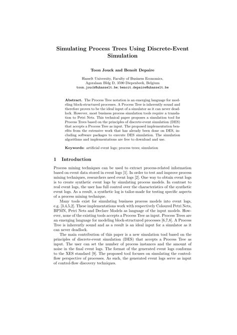 Pdf Simulating Process Trees Using Discrete Event Simulation