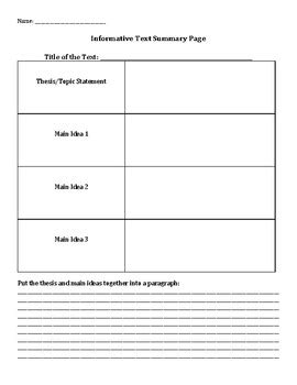 Informative Text Summary Page By The Boldly Basic Teacher TPT