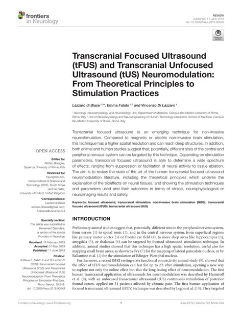 PDF Transcranial Focused Ultrasound TFUS And Transcranial Unfocused Ultrasound TUS