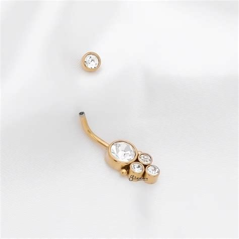 Round Cluster Cz Set Belly Button Navel Ring Gold Glitters
