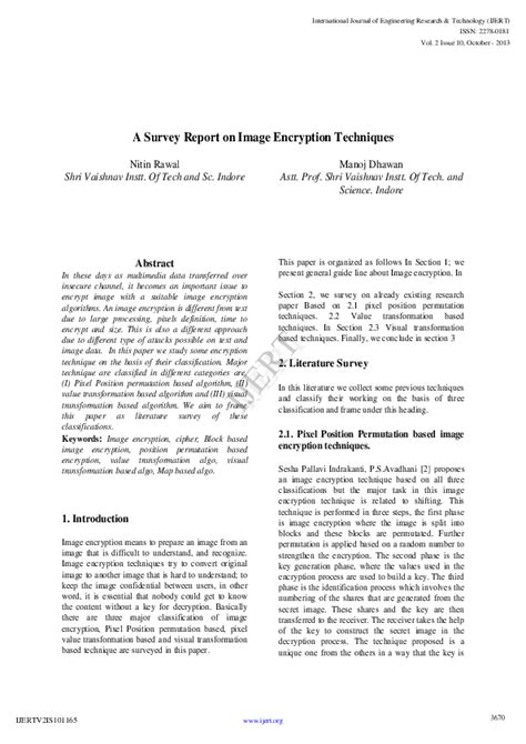 pdf survey of image encryption techniques and classifications