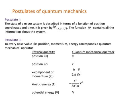 Postulates Of Quantum Mechanics Operators Pptx