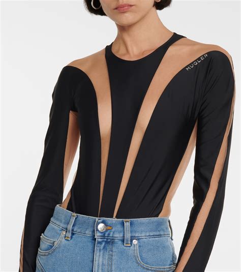 Paneled Bodysuit In Black Mugler Mytheresa