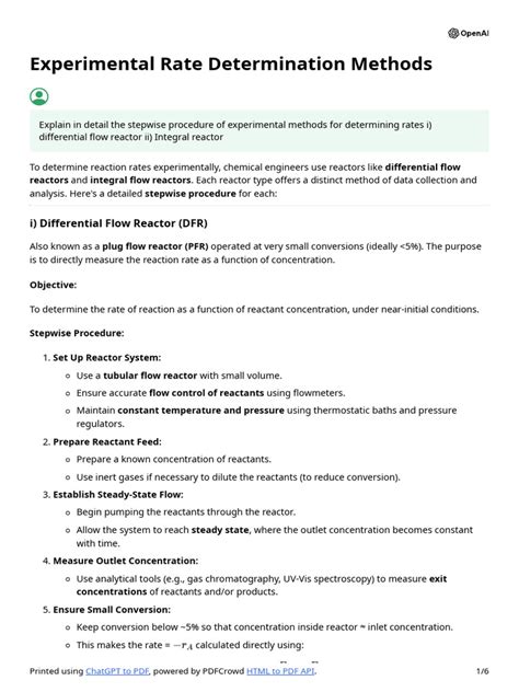 Experimental Rate Determination Methods Pdf Chemical Engineering
