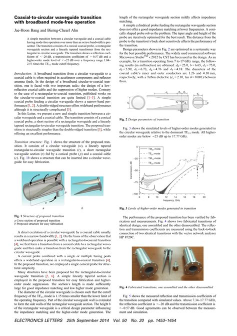 Pdf Coaxial To Circular Waveguide Transition With Broadband Mode Free