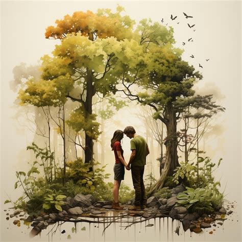 Premium Photo Color Illustration Of Tree Planting By A Couple