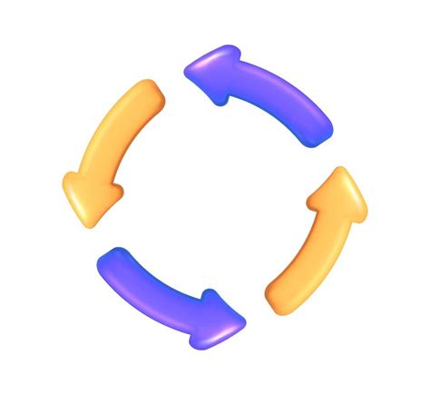 3d Icon Vector Yellow And Purple Four Round Cycle Arrows Mesh Concept Of Reload Files Or