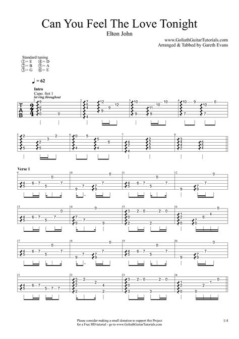 打印 Can You Feel The Love Tonight Elton John 吉他谱 Gareth Evans 吉他社