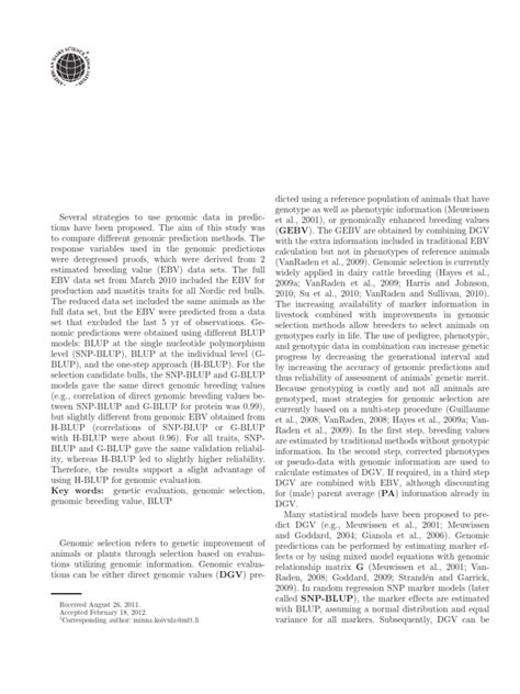 Methods To Calculate Genomic Predicitons 2012 Pdf Variance Plant Breeding