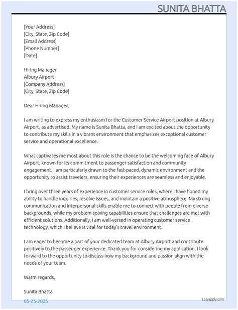 Cover Letter For Customer Service Airport LazyApply