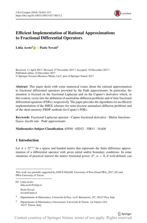 Efficient Implementation Of Rational Approximations To Fractional Differential Operators