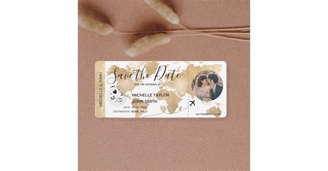 Photo Save The Date Boarding Pass World Map Invitation Zazzle