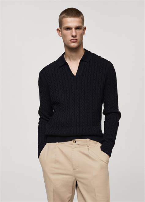 Medium Braided Knit Polo Sweater Men Mango Usa