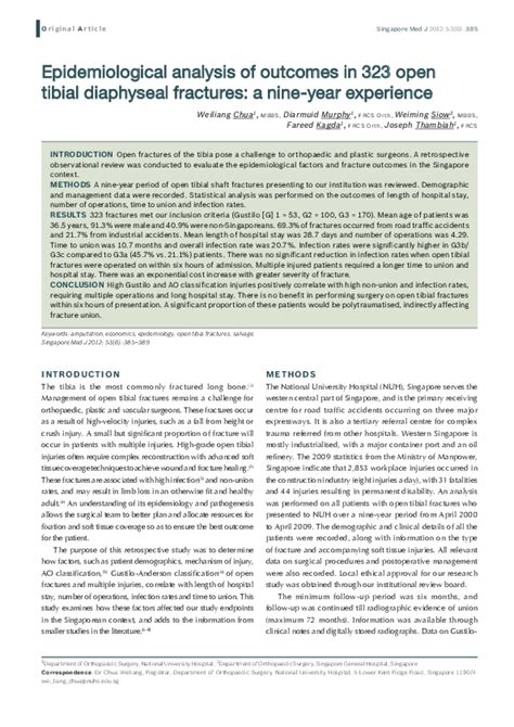 Pdf Epidemiological Analysis Of Outcomes In 323 Open Tibial