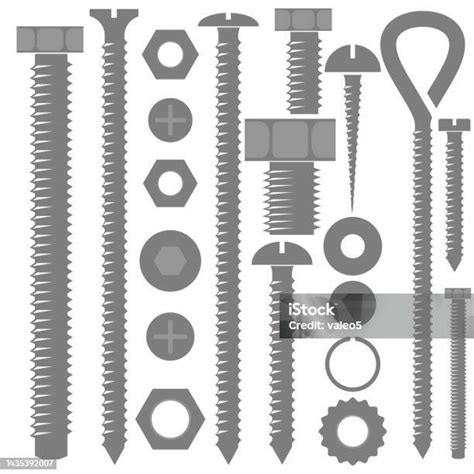 스크류 육각 볼트 세트 디자인 일러스트 레이 션 흰색 등뼈에 고립 강철에 대한 스톡 벡터 아트 및 기타 이미지 강철 개념 개체 그룹 Istock
