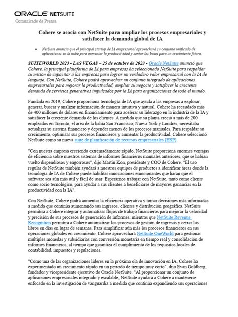 Cohere Y Netsuitw Pdf Planificación De Recursos Empresariales