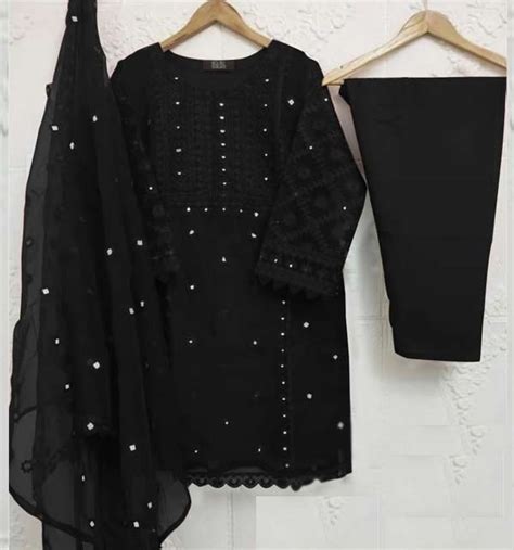 Agha Noor Black Embroidered 3pc Organza Dress With Organza Duppata