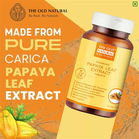 Buy The Old Natural Papaya Leaf Extract Tablets 30 Tablets I Carica Papaya Tulsi Giloy