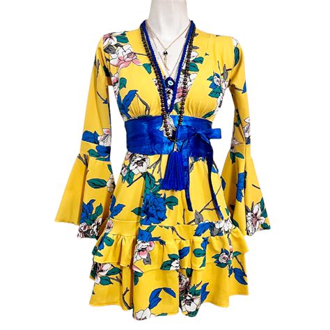 Vestido Dora Sexy Amarillo F Azul Karma Love