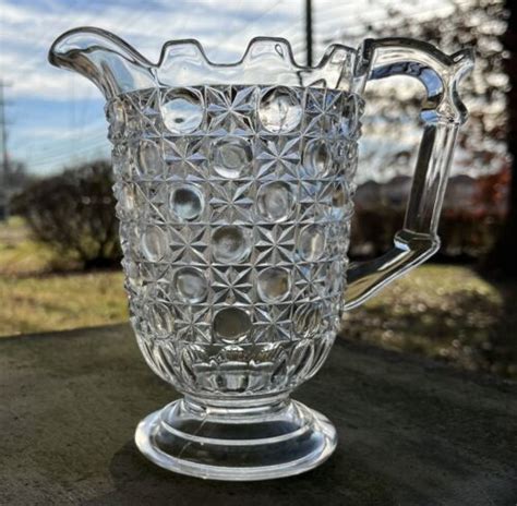 Eapg Findlay Glass Currier And Ives Milk Water Pitcher Bellaire Goblet