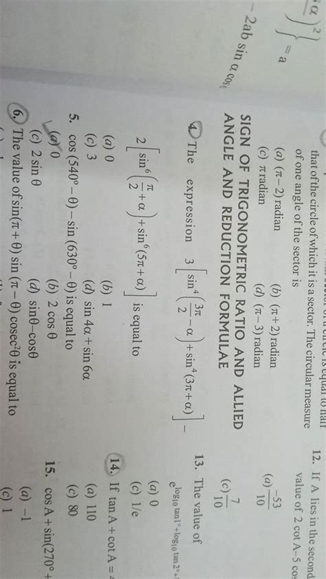 Sign Of Trigonometric Ratio And Allied Angle And Reduction Formulae Filo