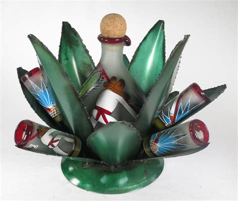 Mexican Tequila Shot Glasses With Tequila Bottle Set Handmade In A