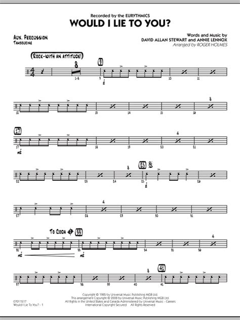 Would I Lie To You Aux Percussion By Roger Holmes Sheet Music For