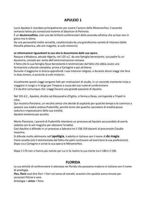 Vita E Opere Di Apuleio Docsity