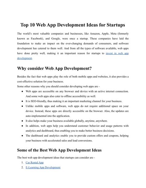 Ppt Top Web App Development Ideas For Startups In Powerpoint Presentation Id