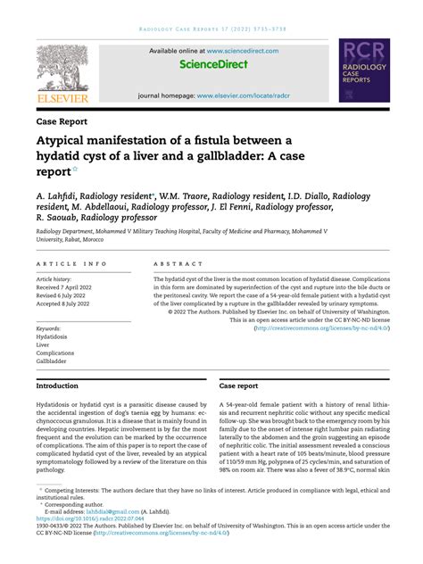 Pdf Atypical Manifestation Of A Fistula Between A Hydatid Cyst Of A Liver And A Gallbladder A