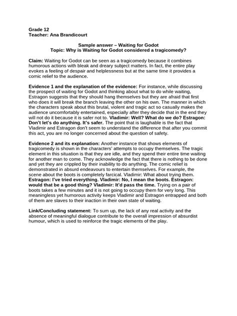 Sample Answer Analytical Response Waiting For Godot Pdf