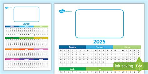 Editable 2025 One Page Calendar Display Calendar Twinkl