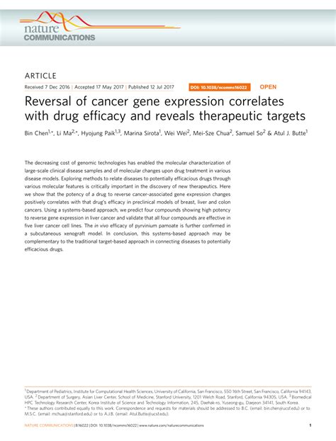 Pdf Reversal Of Cancer Gene Expression Correlates With Drug Efficacy