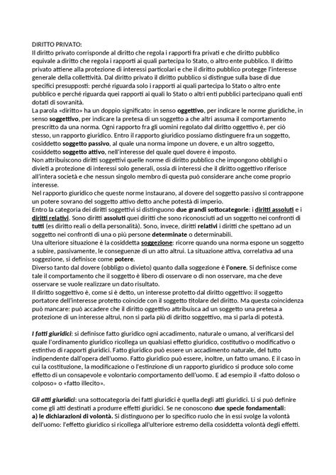 Diritto Privato Libro 1 Del Codice Civile Riassunto Appunti Di