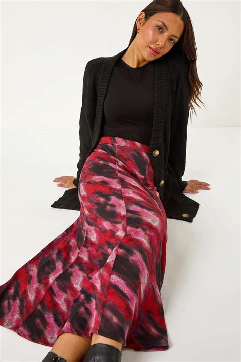 Red Abstract Print Midi Skirt Roman Uk
