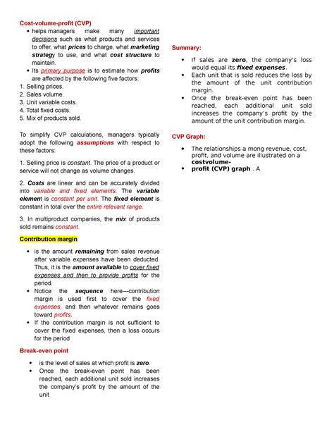Cvp Notes Cvp Analysis Cost Volume Profit Cvp Helps Managers Make