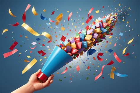 Premium Photo 3d Party Poppers With Flying Confetti In Holding Hand