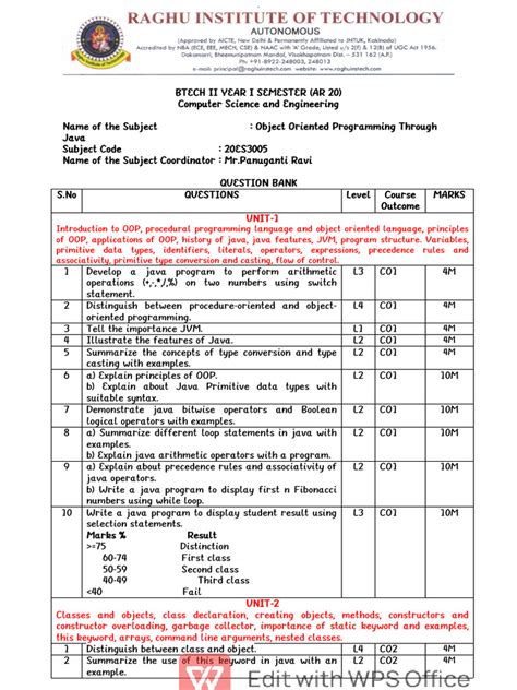 Ooptj Question Bank Pdf Java Programming Language Object