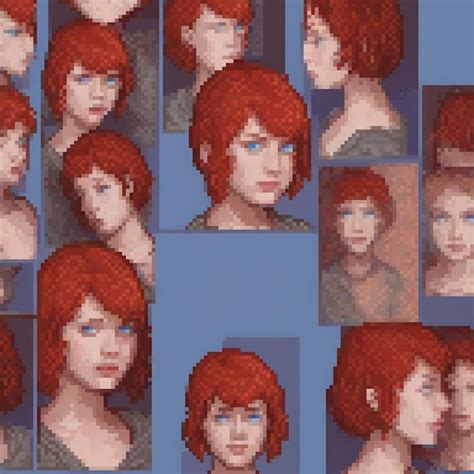 Stunning Pixel Art Featuring A Woman With Vibrant Red Hair And Striking