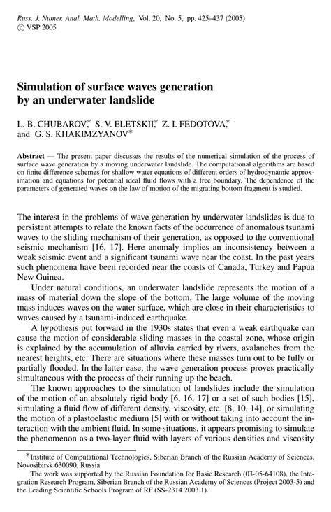 Pdf Simulation Of Surface Waves Generation By An Underwater Landslide