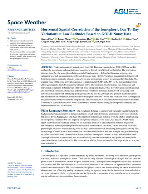 Pdf Horizontal Spatial Correlation Of The Ionospheric Day‐to‐day